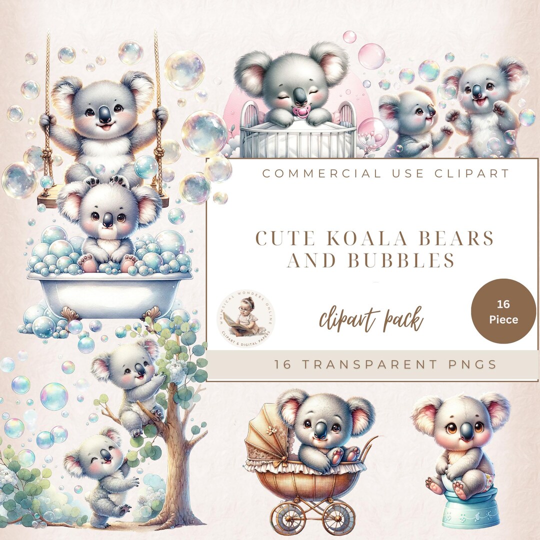 Cute Baby Koala Watercolor Clipart, Australian Zoo Animal Png, Baby ...