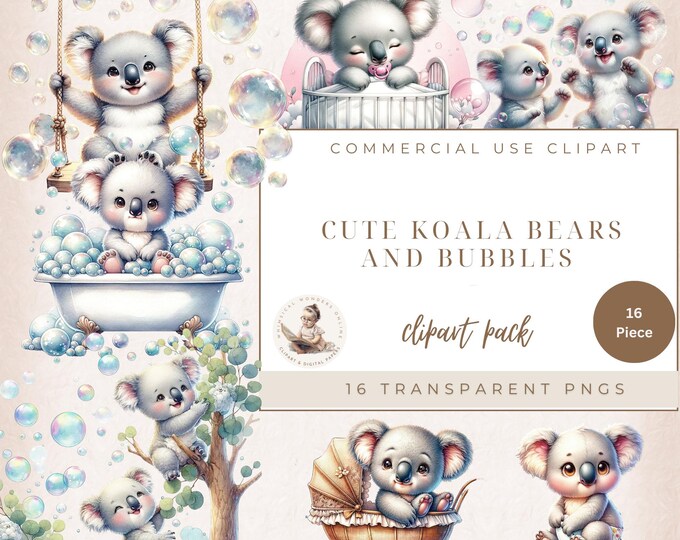 Baby Koala Clipart, Watercolor Koala Clipart, Koala PNG, Nursery ...
