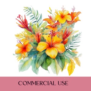 Tropical Watercolor Floral Clipart, Summer Clipart, Tropical Flowers ...