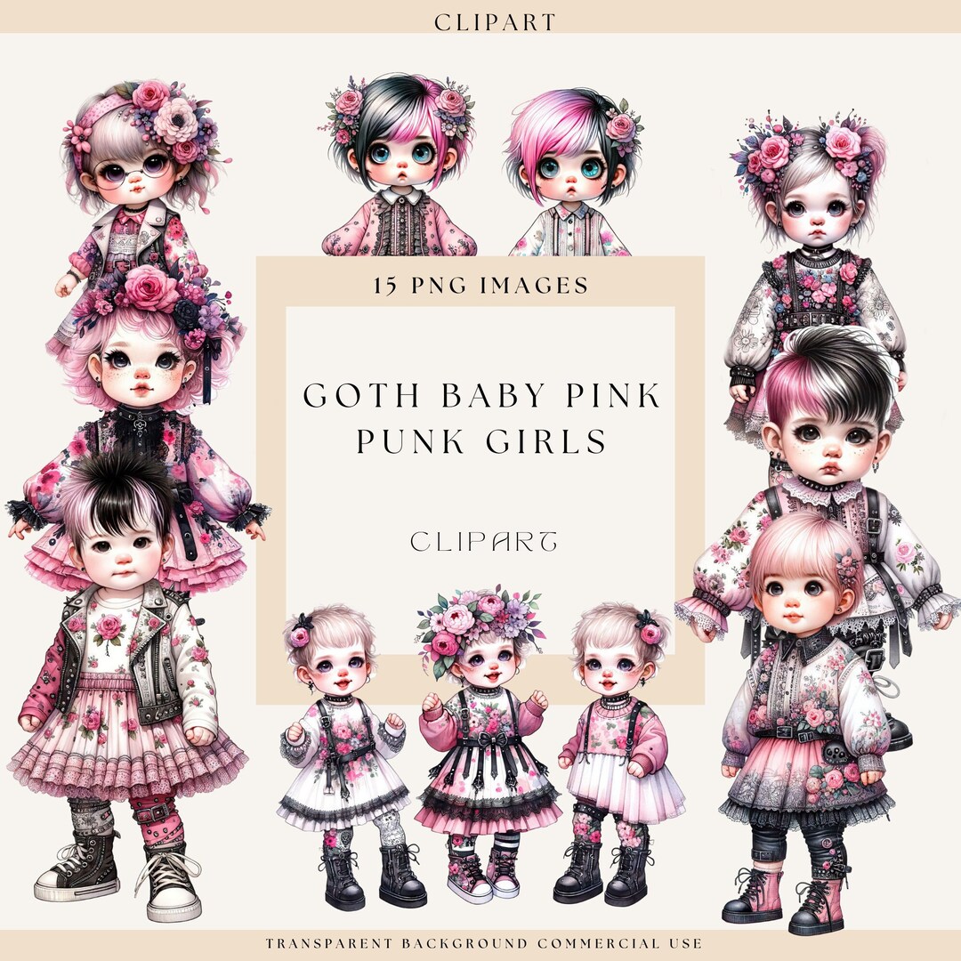 Baby Girl Clipart, Goth Punk Baby Girl, Fashion Girl Clipart, Gothic ...