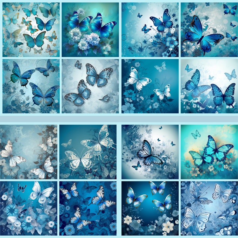 Blue Butterfly Digital Papers, Watercolor Butterfly Seamless Pattern ...