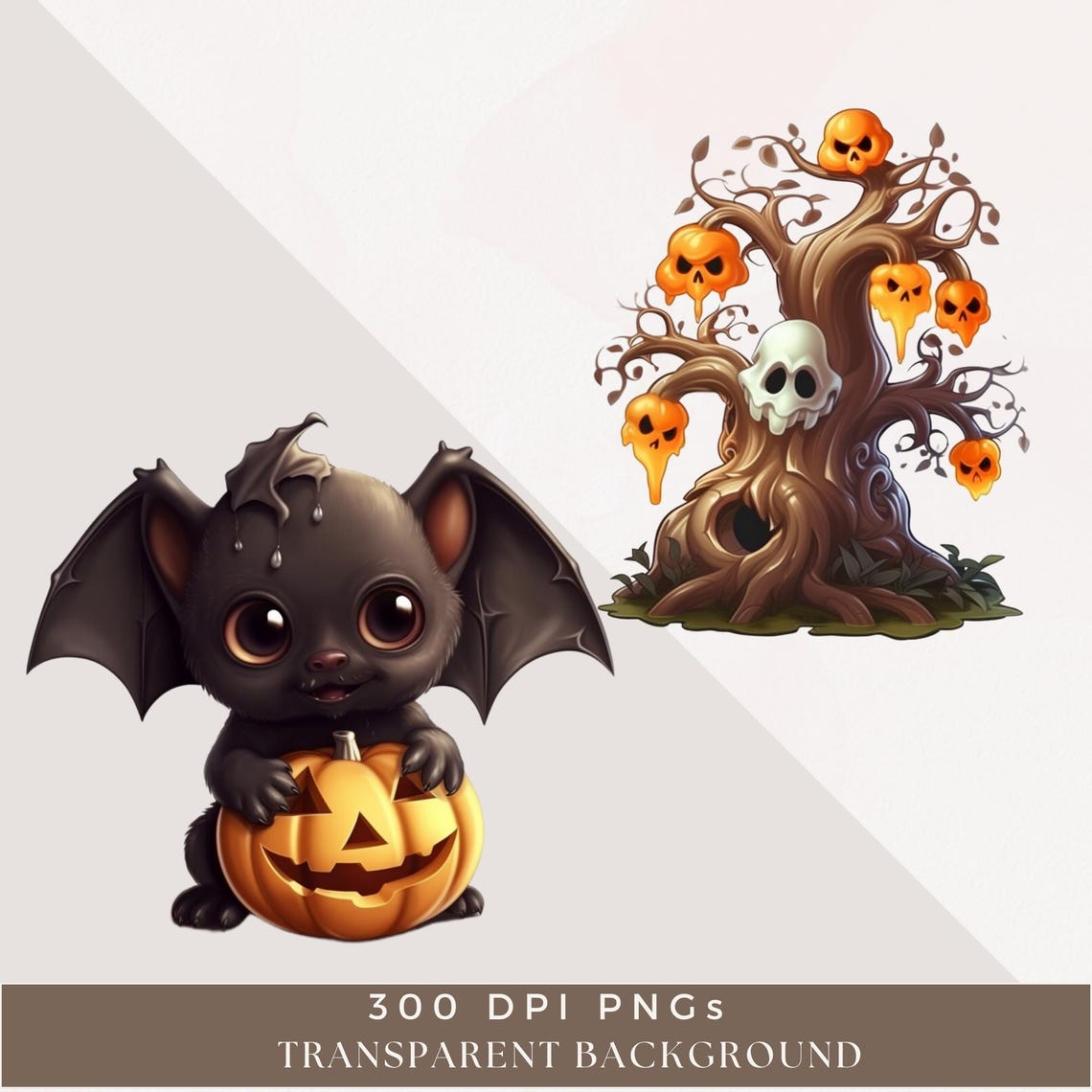 24 Cute Halloween Clipart Bundle, Spooky Tree, Cute Bats, Pumpkins ...