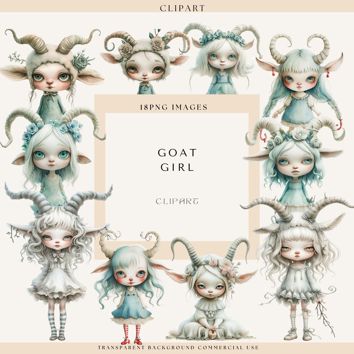 Whimsy Clipart, Goat Girl Clipart, Fantasy Clipart, Girl Clipart ...