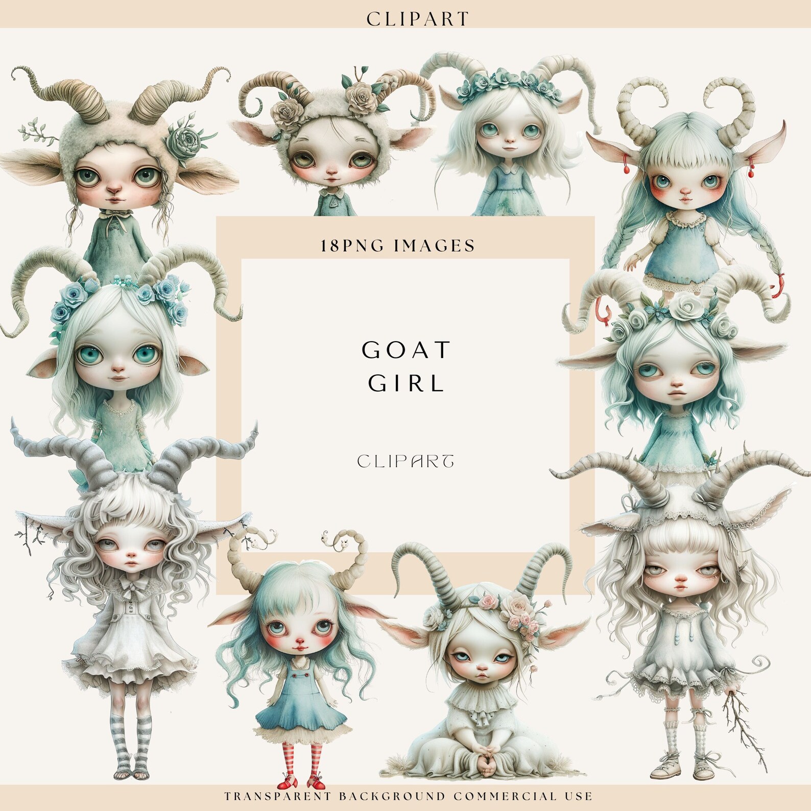 Whimsy Clipart, Goat Girl Clipart, Fantasy Clipart, Girl Clipart ...