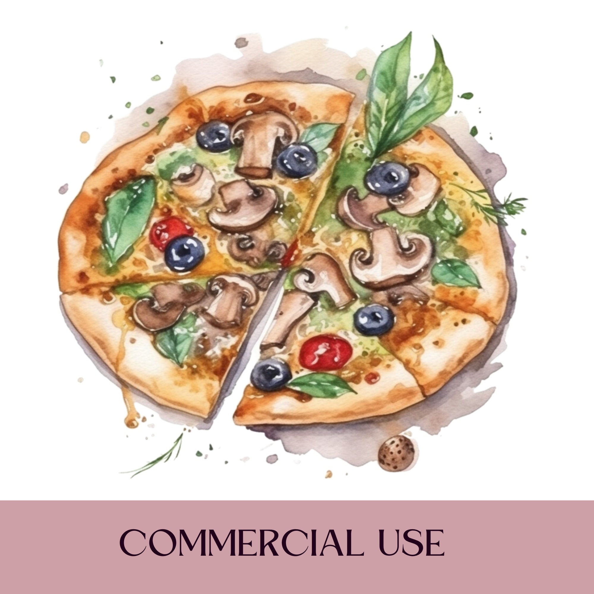 Watercolor Pizza Clipart Bakery PNG Pepperoni Pizza Food - Etsy