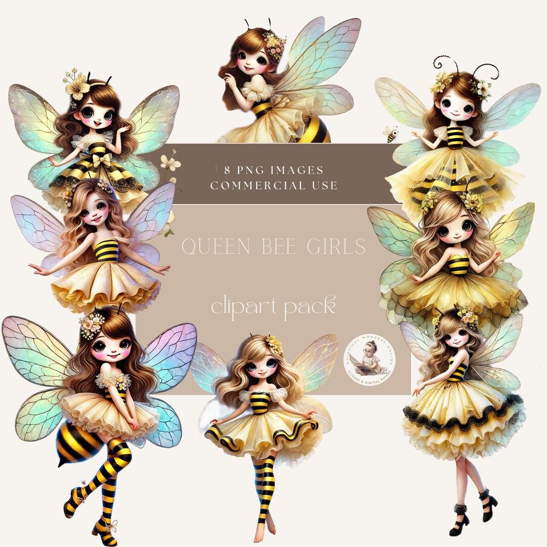Bee Clipart, Whimsy Bee Girl Clipart, Queen Bee Girl Graphics, Girl ...