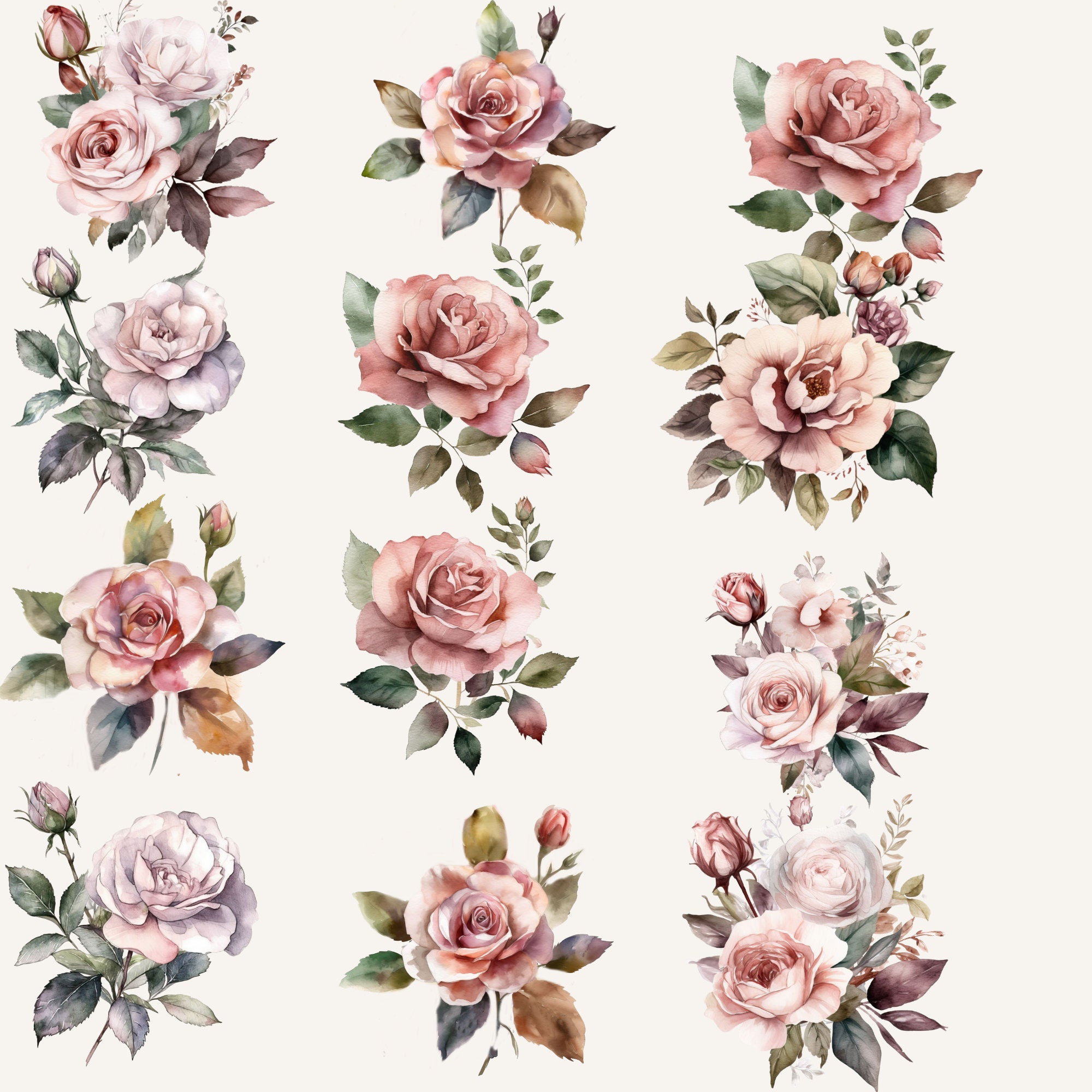 Vintage Rose Clipart, Flower Clipart, Commercial Use, Wedding Clipart, Card Making, Pink Rose ...