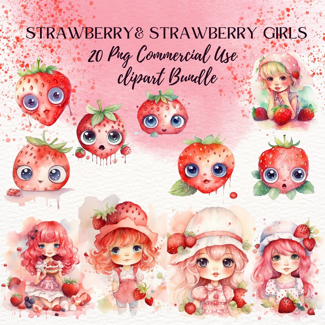 Strawberries Clipart Pack Cute Strawberry Clip Art - Etsy