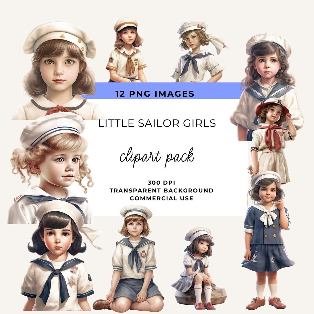 Cute Sailor Girls Clipart Nautical Clipart Little Sailor - Etsy