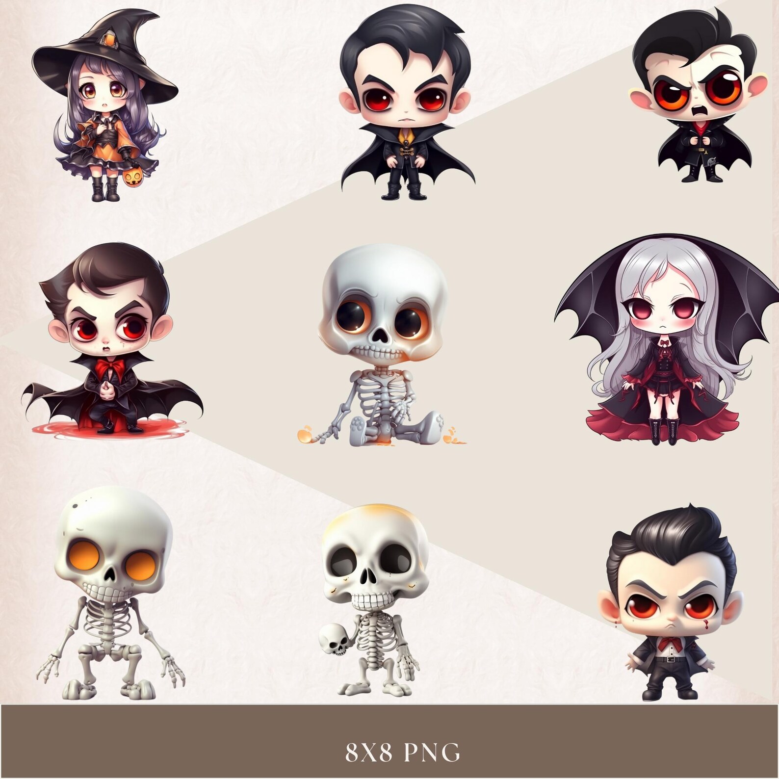 Halloween Cute Vampire Witches Skeleton Clipart, Bundle of 26 Spooky ...