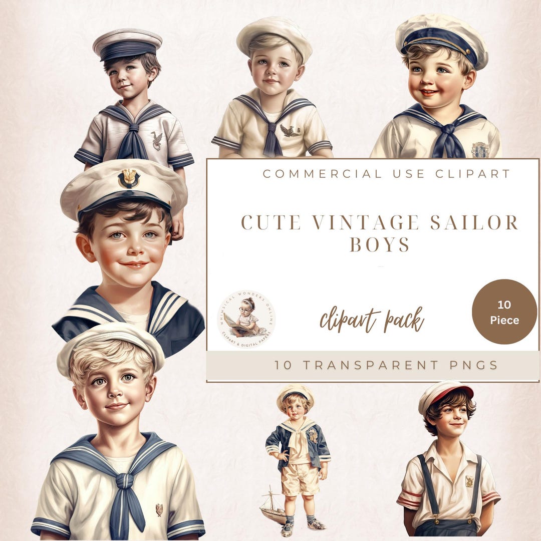 Cute Sailor Boys Clipart, Nautical Clipart, Little Sailor Clipart ...
