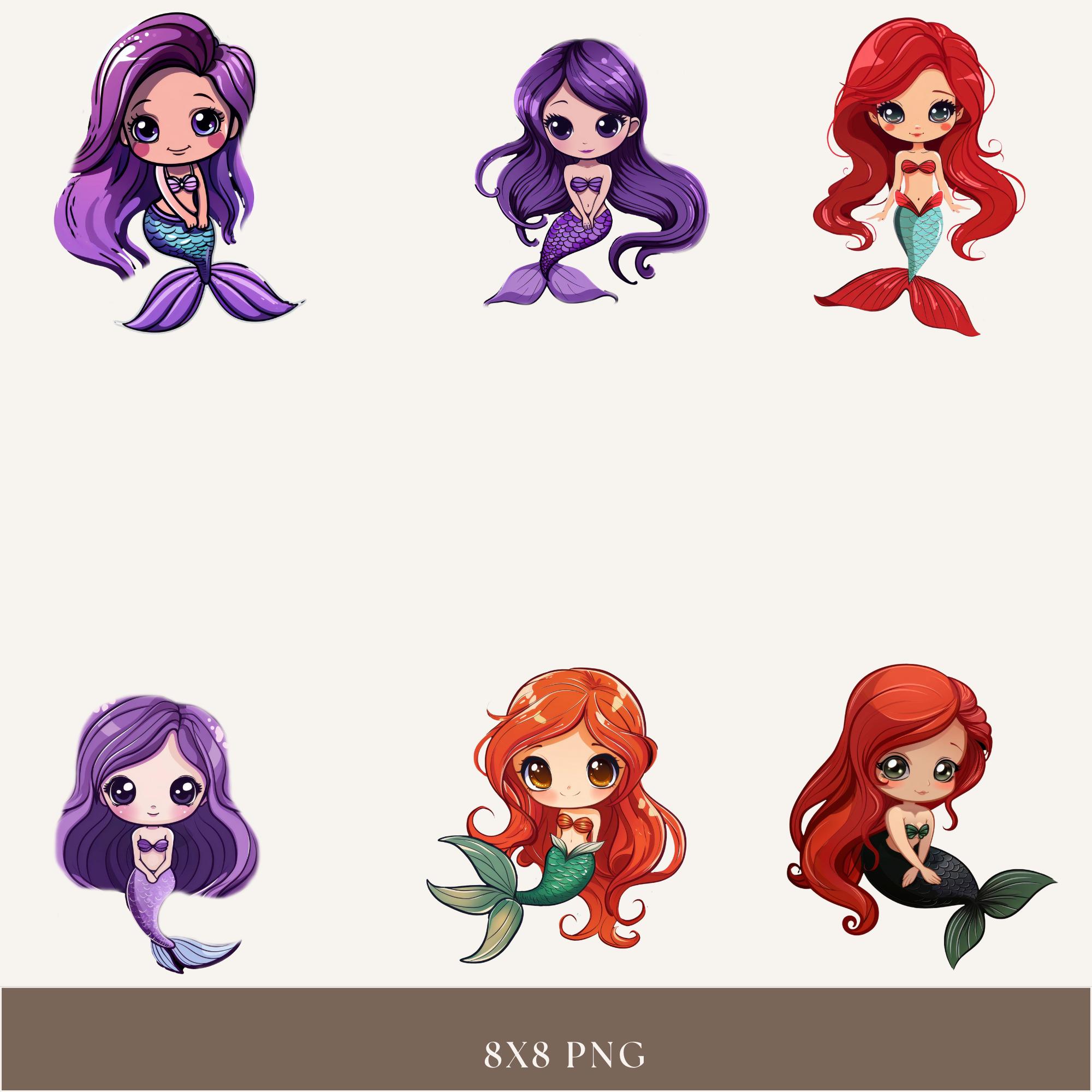 Little Chibi Mermaids, Mermaid Clipart, Under the Sea Clipart, PNG ...
