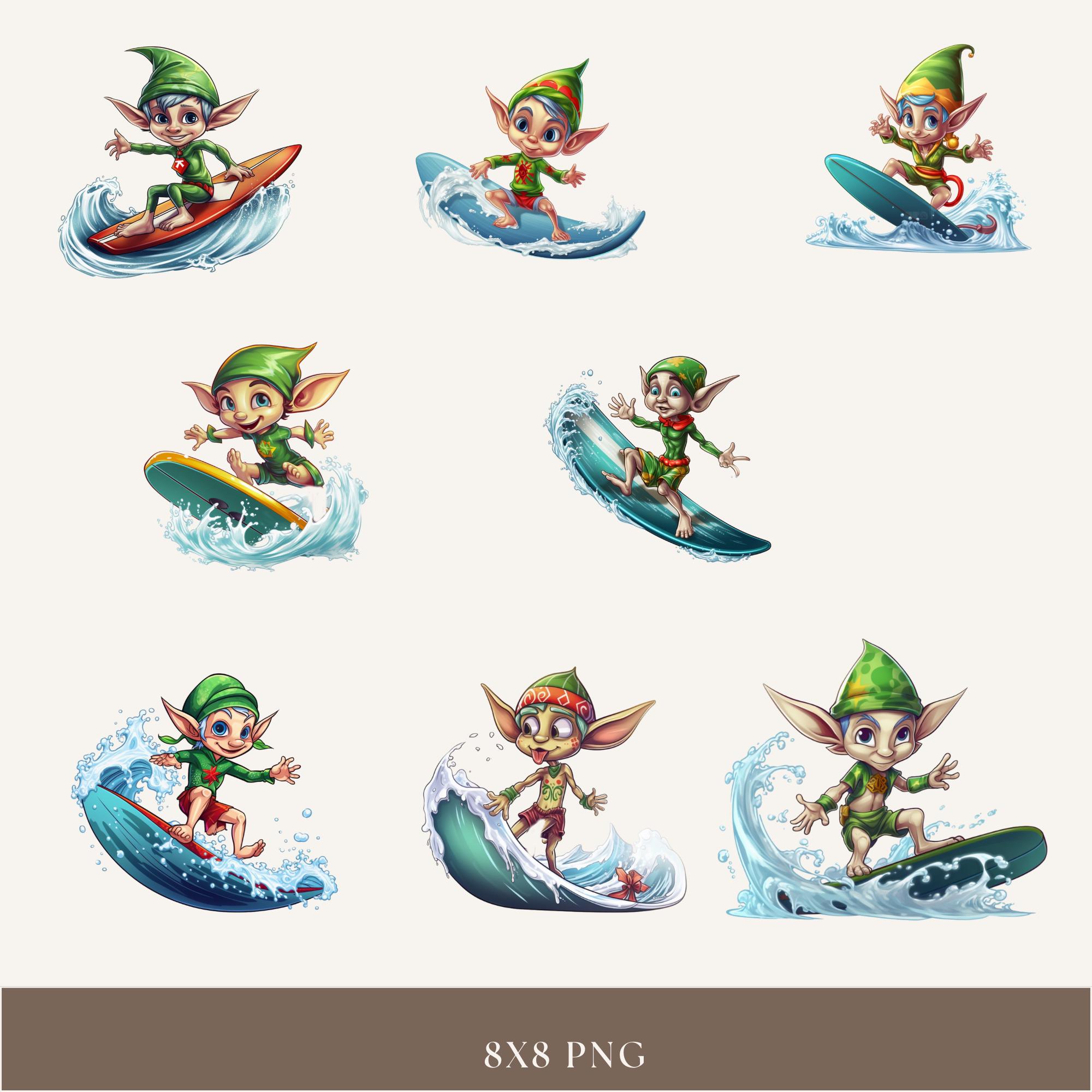 Christmas Surfing Elf's, Summer Clipart, Christmas Clipart, Commercial ...