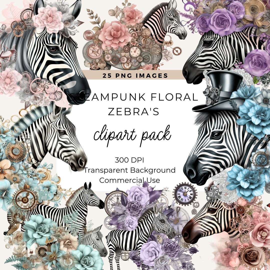 Zebra Clipart Steampunk Floral Digital Crafting Steampunk - Etsy