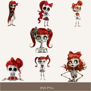 Skeleton Clipart, Red Hair Skeleton Girls Clipart, Halloween Clipart ...