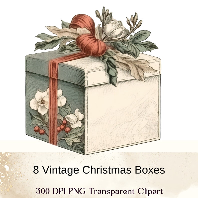 Gift Box Clipart, Gift Boxes Clip Art, Vintage Christmas Clipart, Paper ...