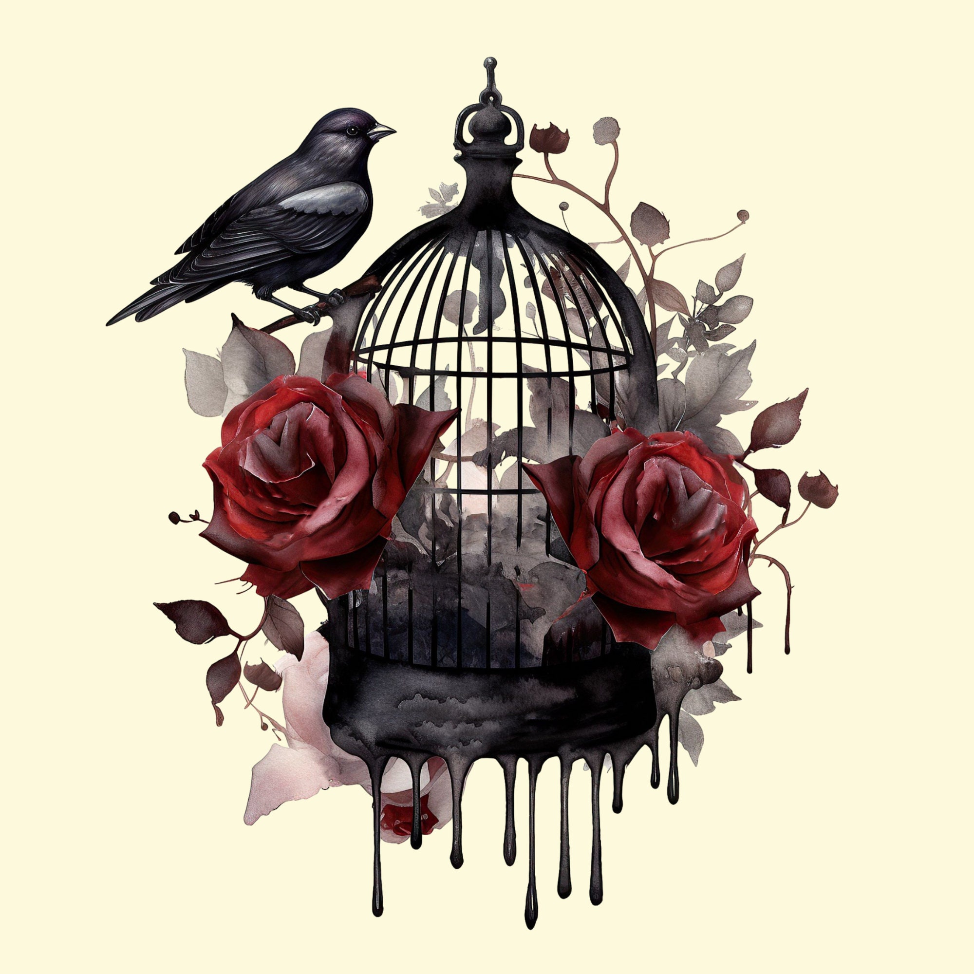 Watercolor Birdcages Clipart Vintage Floral Gothic Bird Cage - Etsy