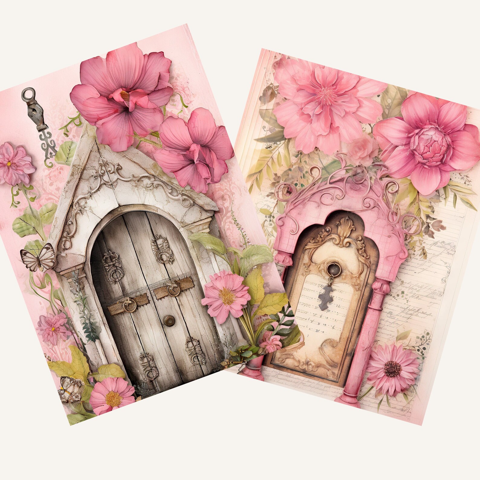 Pink Shabby, Doors, Wooden Doors Junk Journal, Fairy Door, Printable ...