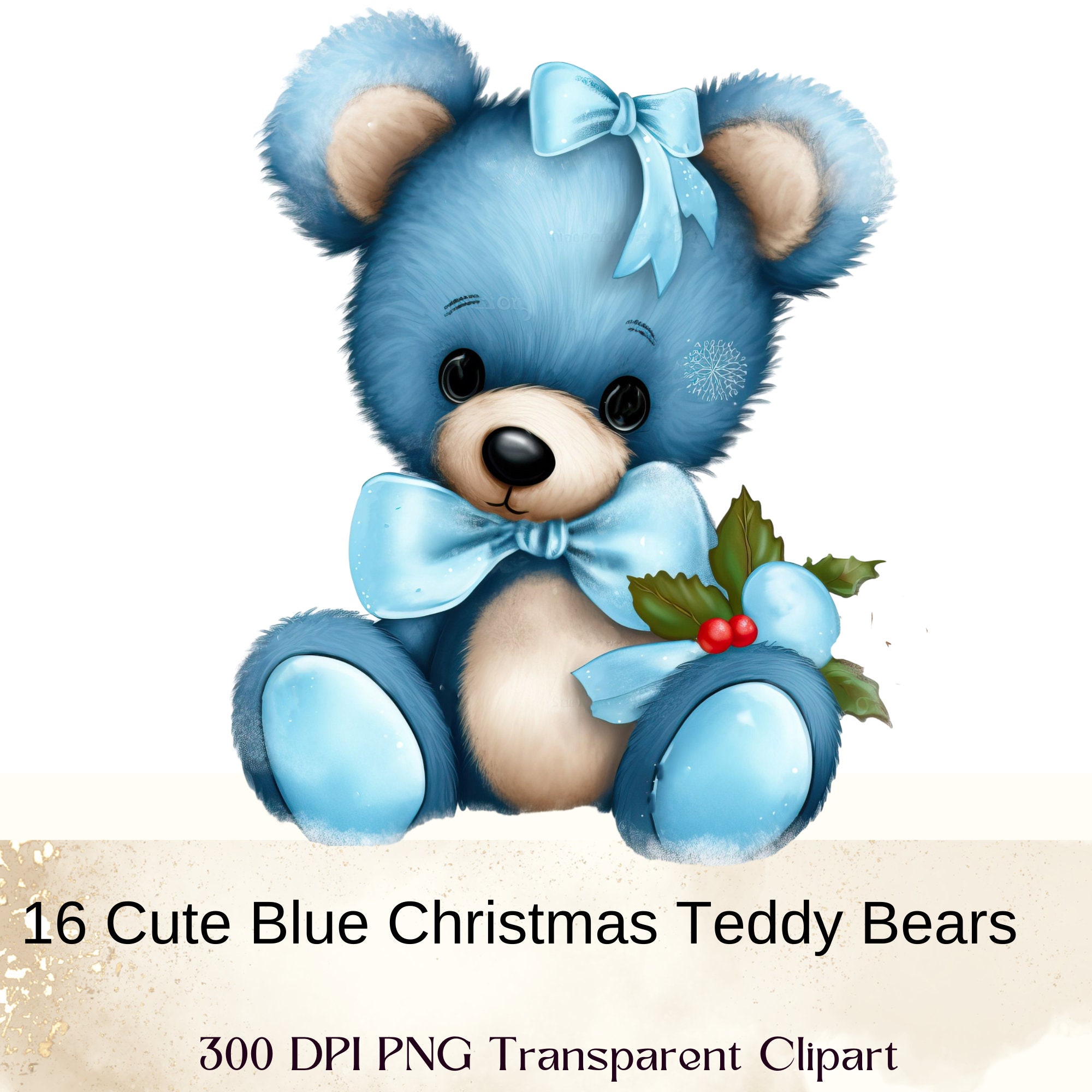 Cute Dusty Blue Teddy Bear Clipart, Christmas Clipart, Card Making ...
