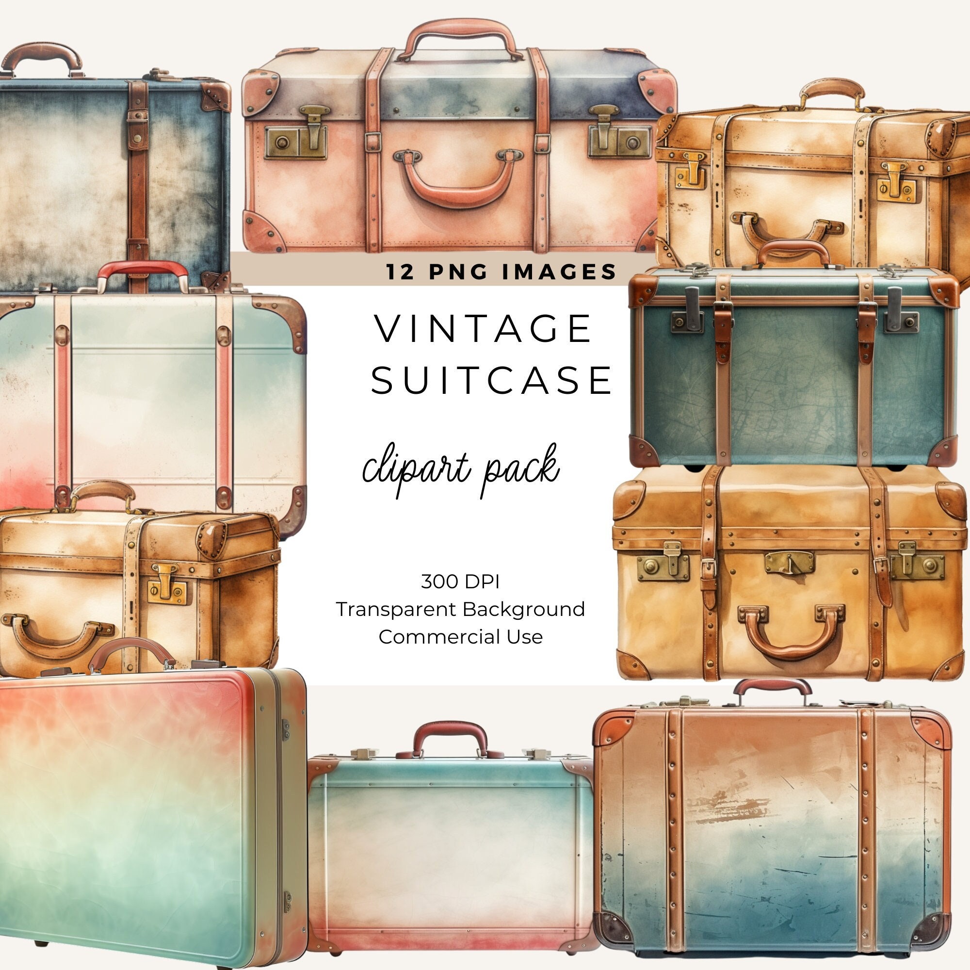Vintage Suitcase and Trunk Clipart, Suitcase Clip Art, Commercial Use ...