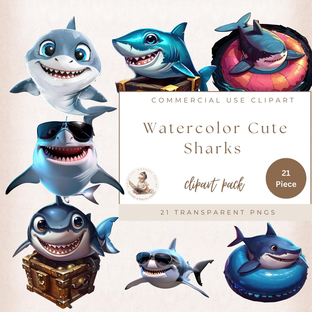 Baby Shark Clipart, Cute Shark Clipart, Underwater Clipart, Baby Shark ...
