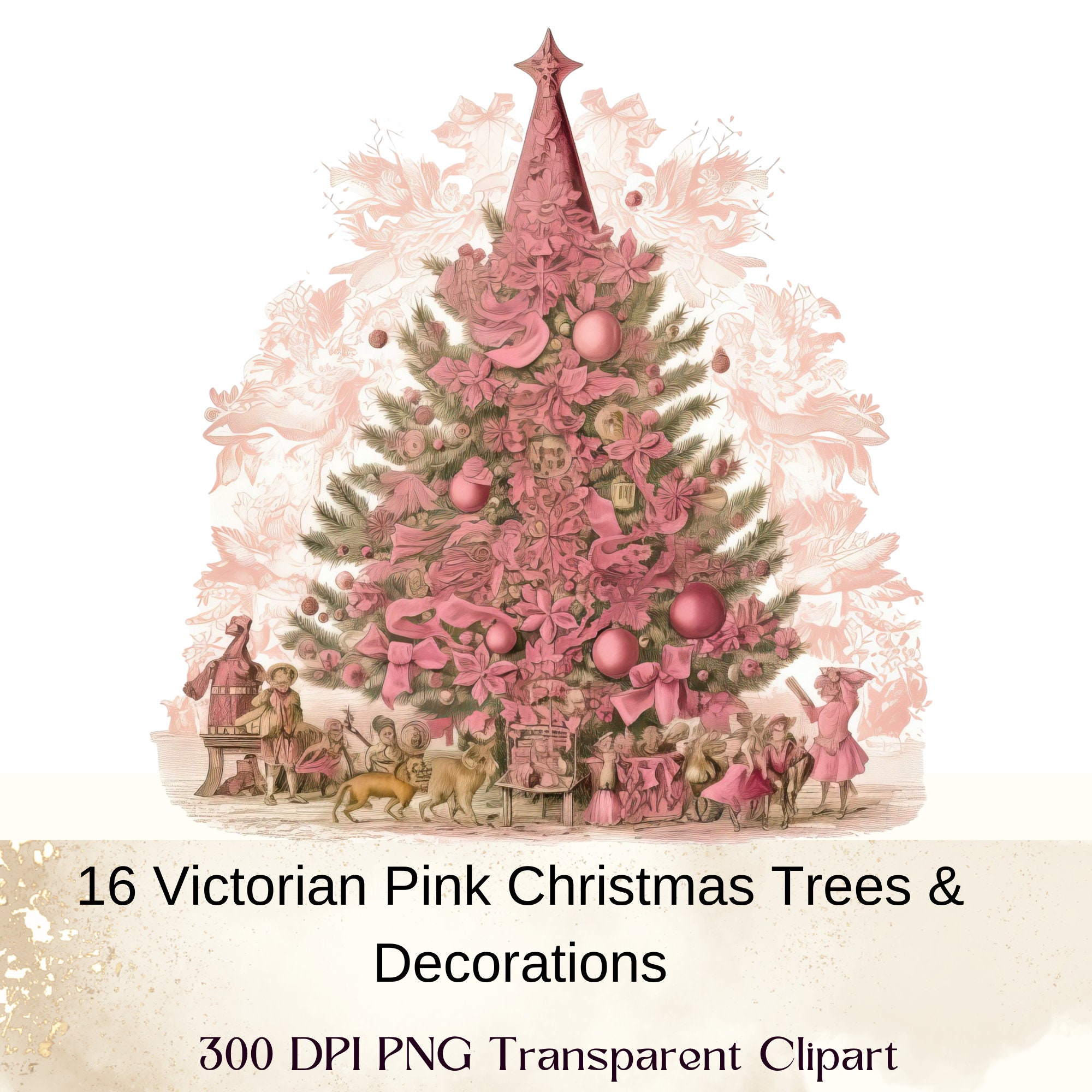 Pink Christmas Clipart, Vintage Pink Christmas PNG, Pink Winter Clipart ...