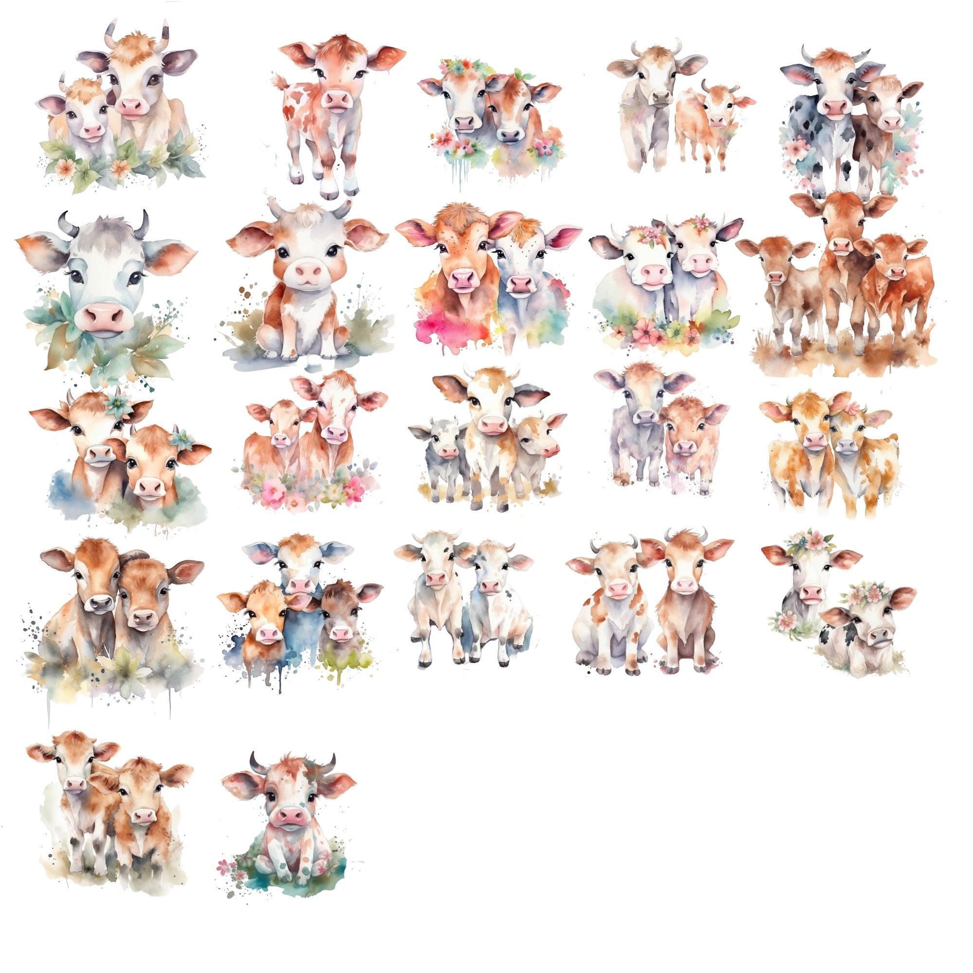 Baby Cow Clipart, Farm Animals, Baby Cow PNG, Calf, Watercolor, Farm ...