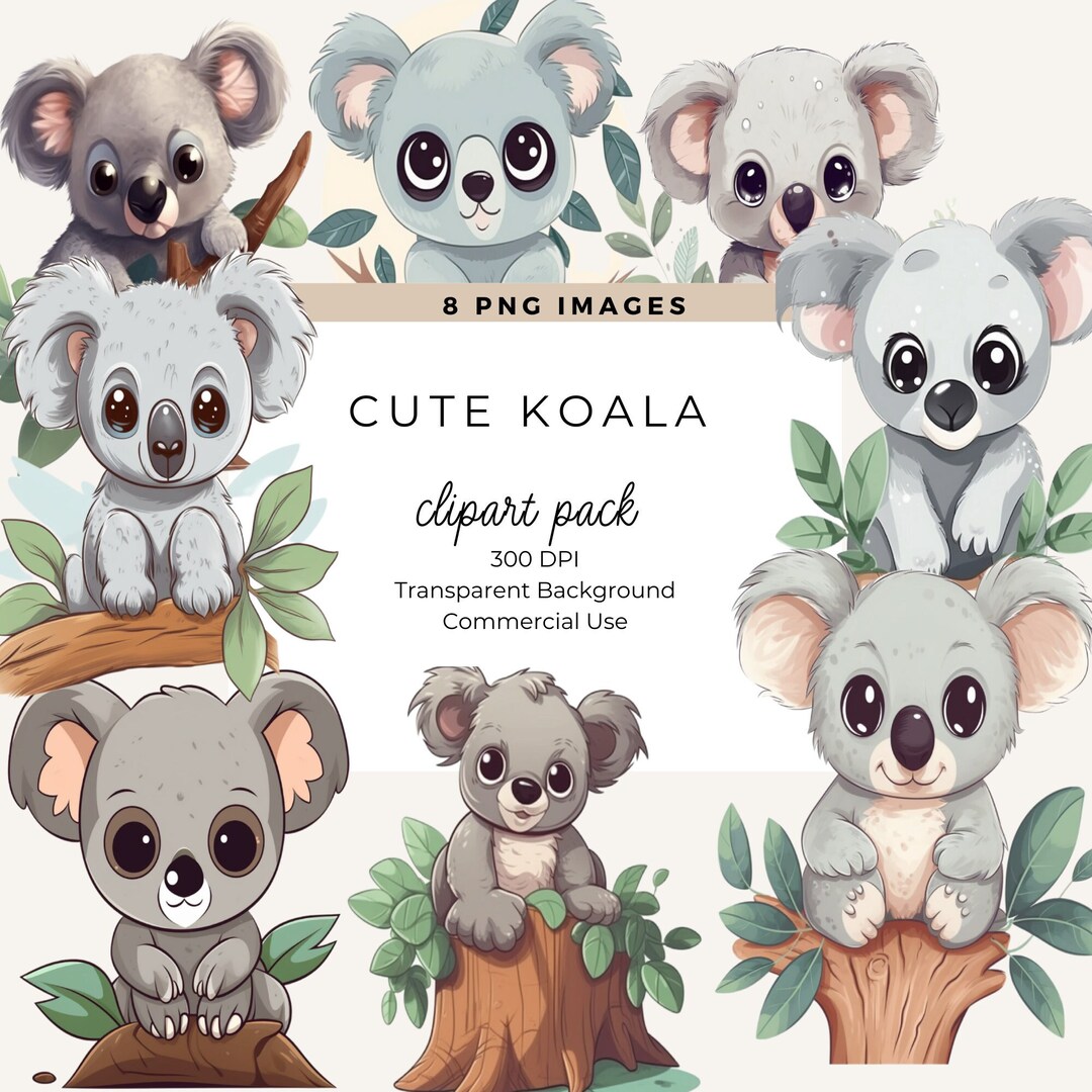 Koala Watercolor Clipart, Cute Koala Png, Nursery Decor, Baby Shower ...