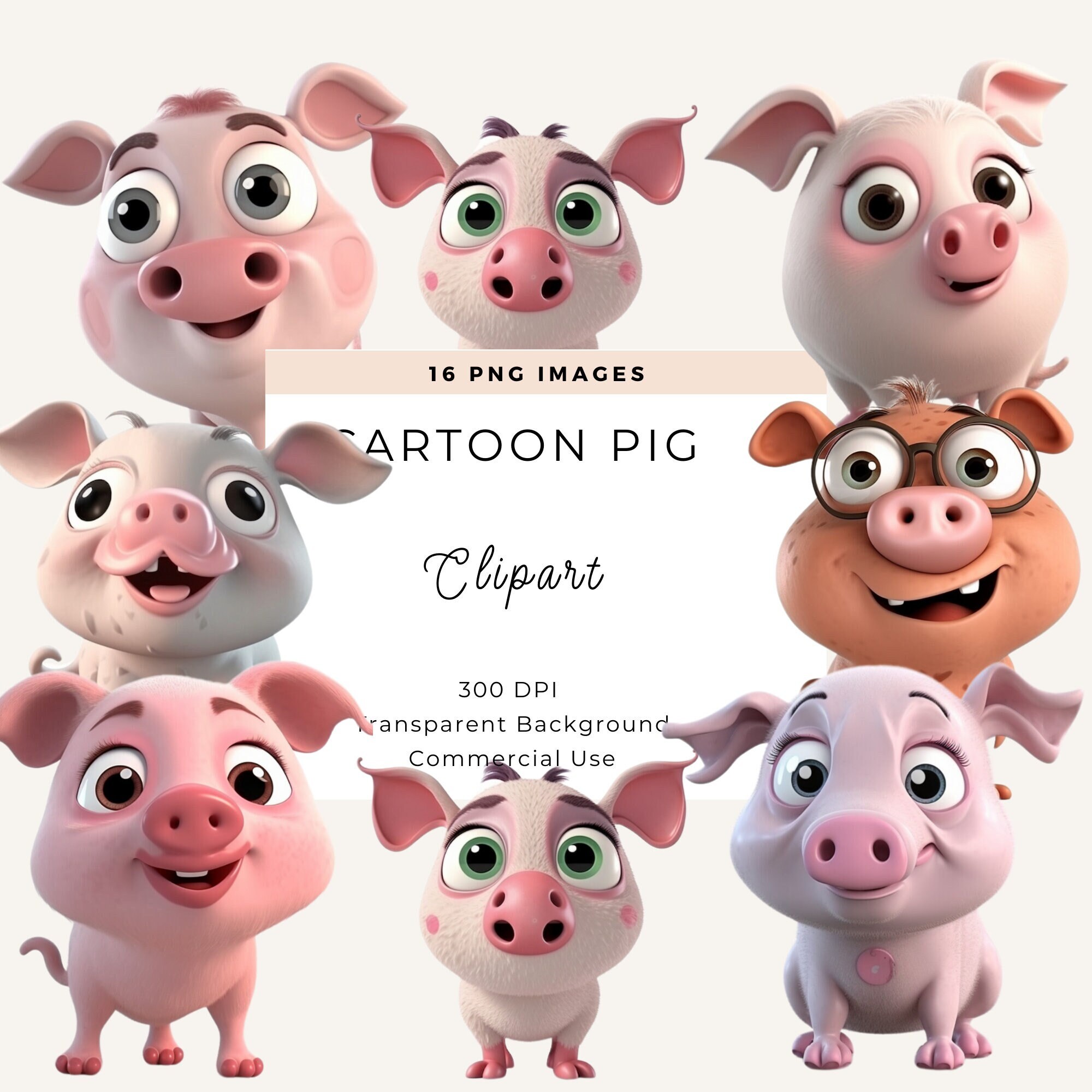 Cute Cartoon Piglets Clipart, Cute Baby Piglet Bundle Clipart, PNG,300 ...