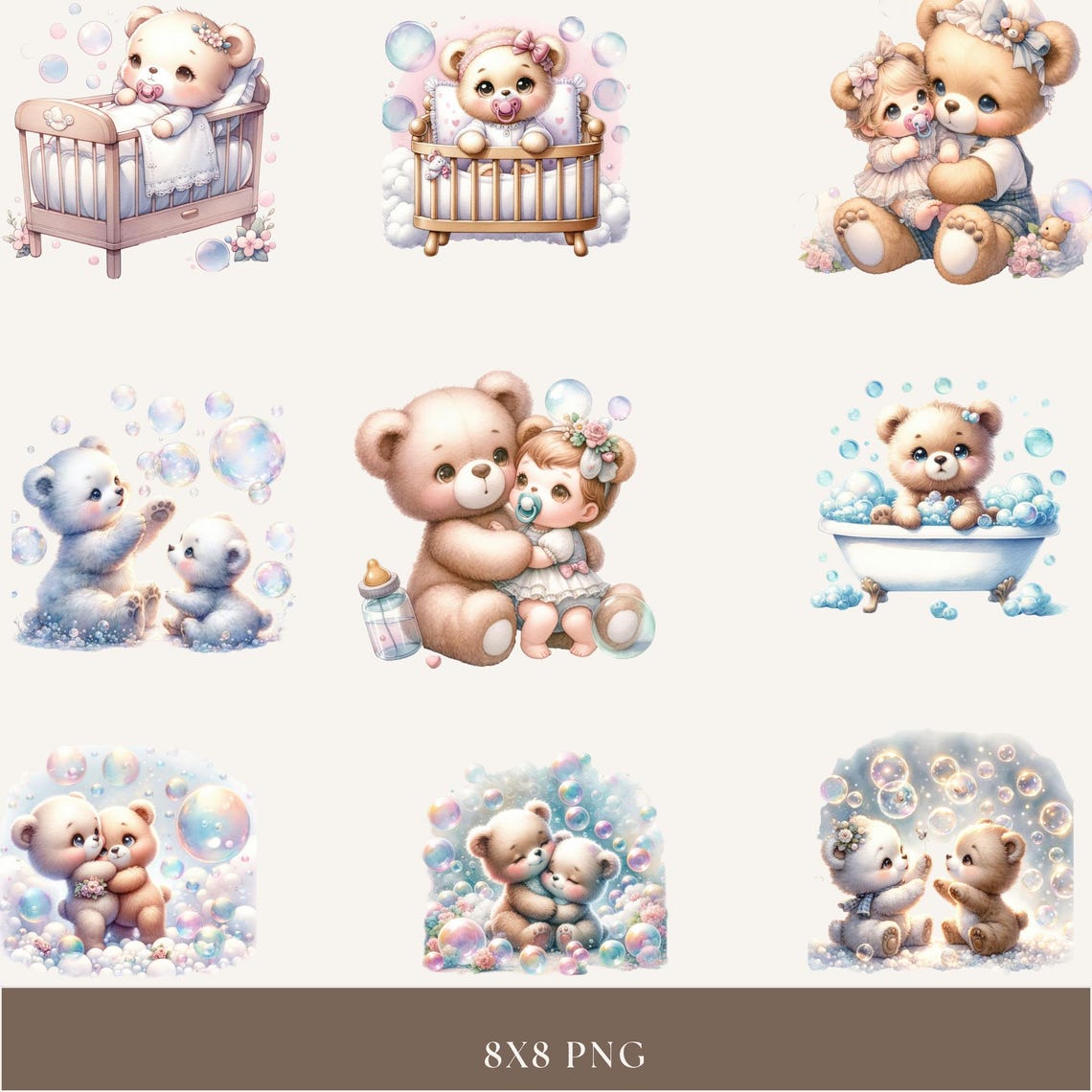 Cute Bear Clipart Bundle, Baby Bear PNG, Bear & Bubbles, Jungle Animals ...