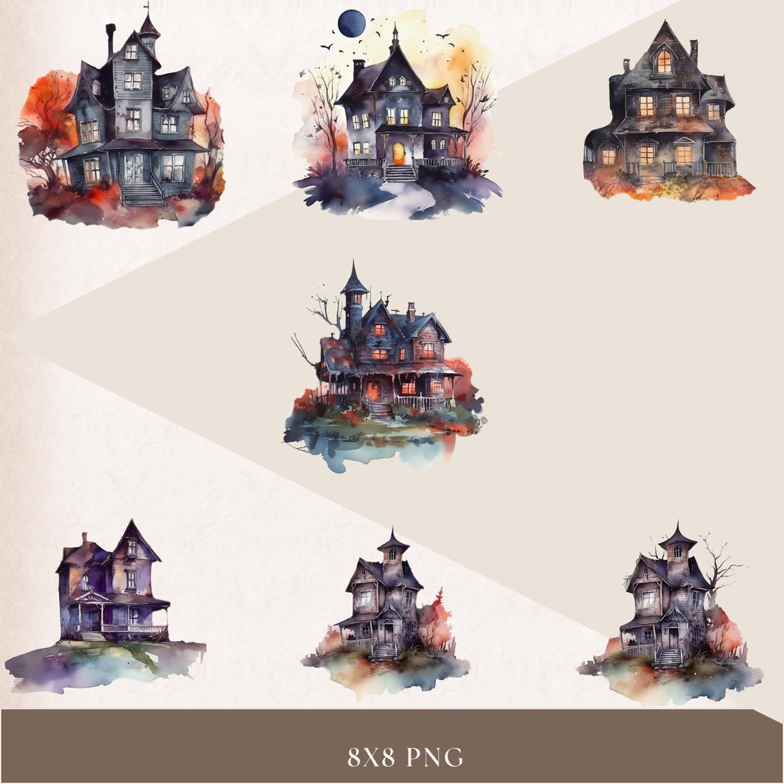 Haunted House Clipart, Watercolor Houses, Creepy Haunted House PNG ...