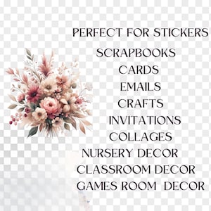 Boho Pink Flowers Clipart, Boho Floral Clipart, Boho Pink Wildflowers ...