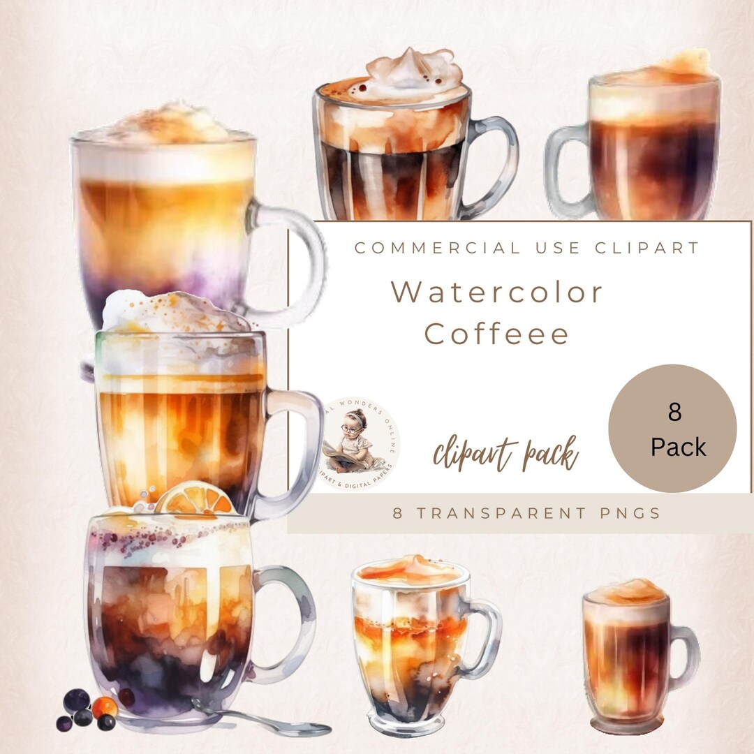 Watercolor Coffee Clip Art, Coffee Cup Clipart Bundle, Coffee Mug PNG ...