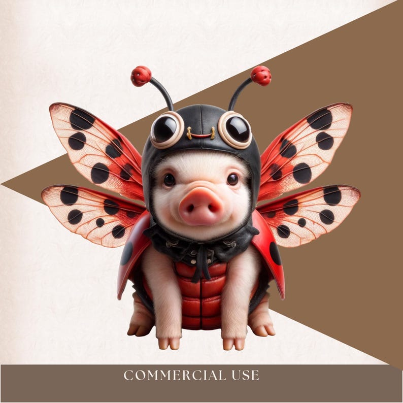 Cute Pig Clipart, Lady Bug Pig, Lady Bug Clipart, Fashion Clipart ...