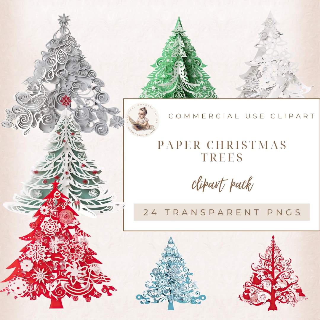 Trees Clipart, Paper Style, Christmas Clipart, Christmas Tree ...