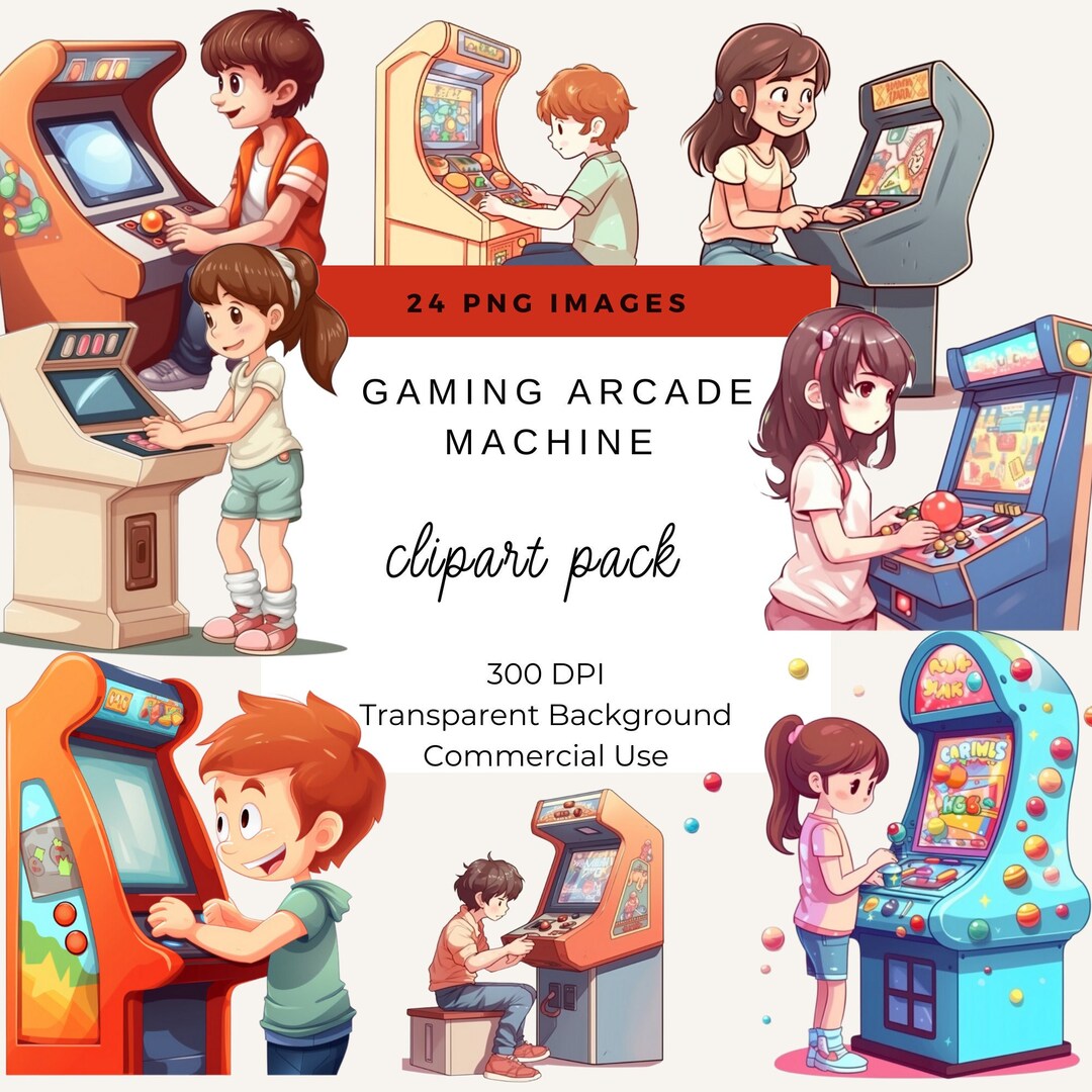 Arcade Machine Clipart, Gaming Clipart, Cartoon Boy and Girl on Arcade ...