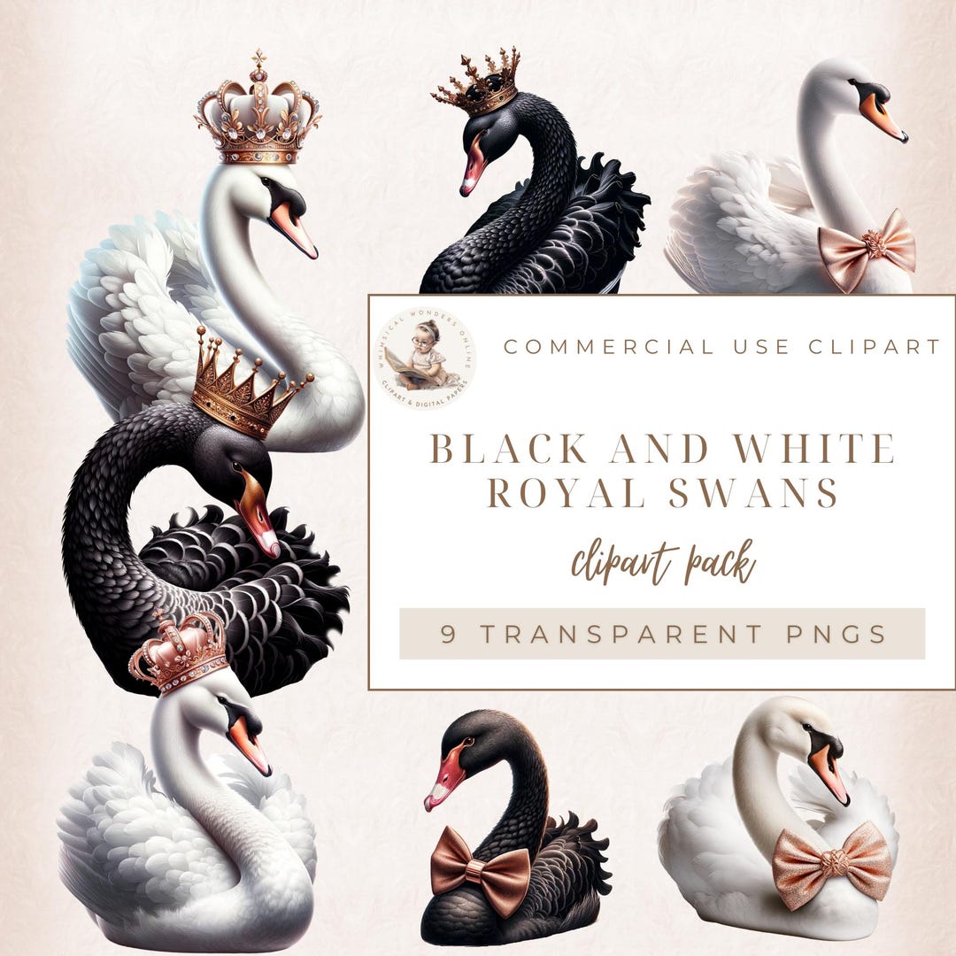 Swan Clipart, Black Swan Clipart, Fairytale Clipart, Royal Swans, Swans ...
