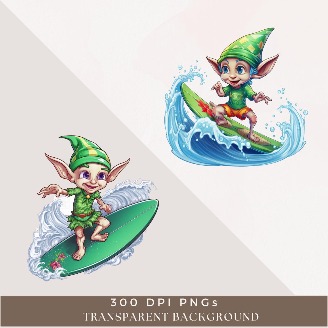 Christmas Surfing Elf's, Summer Clipart, Christmas Clipart, Commercial ...