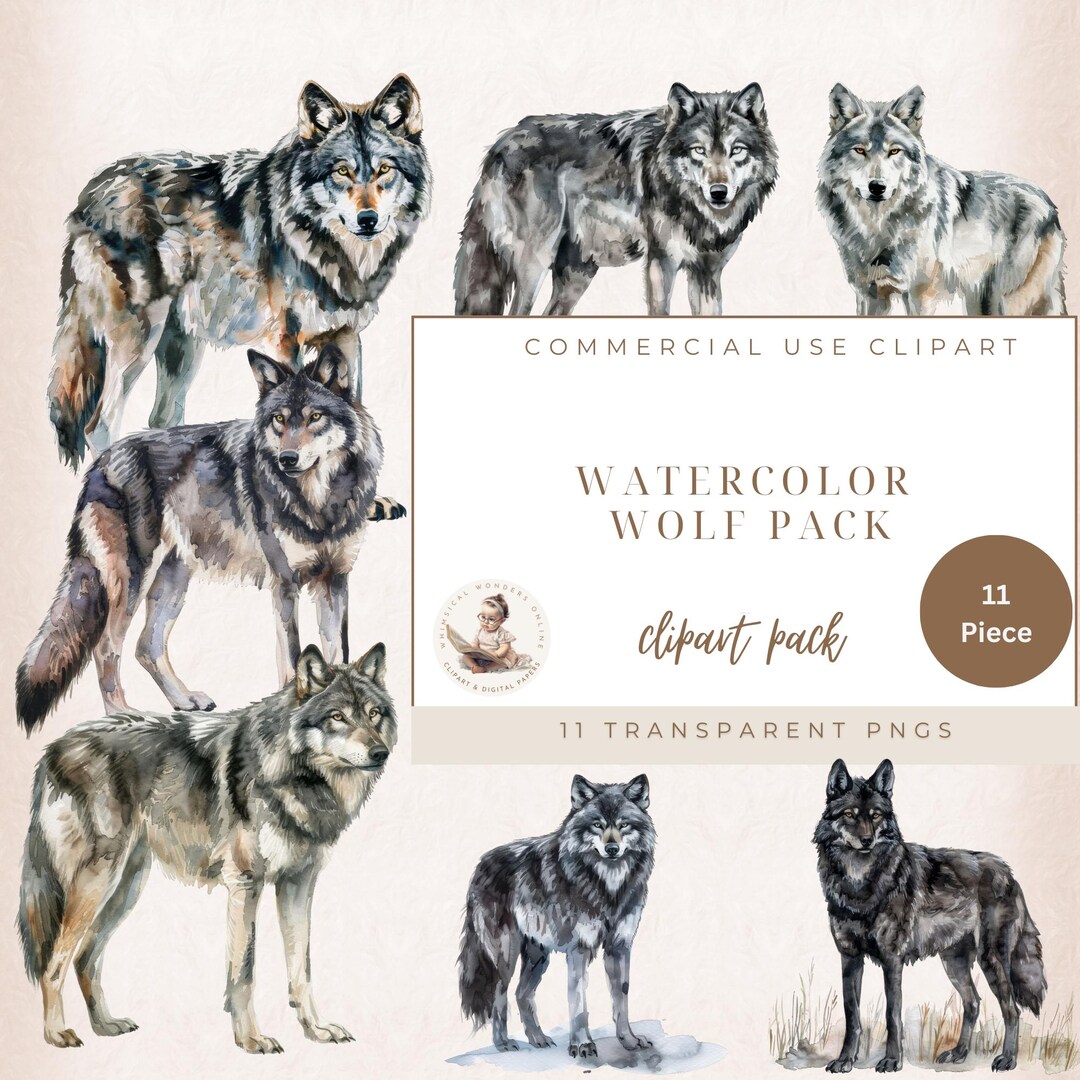 Wolf Clipart, Watercolor Wolf Pack, Animal Clipart, Wildlife Clip Art ...