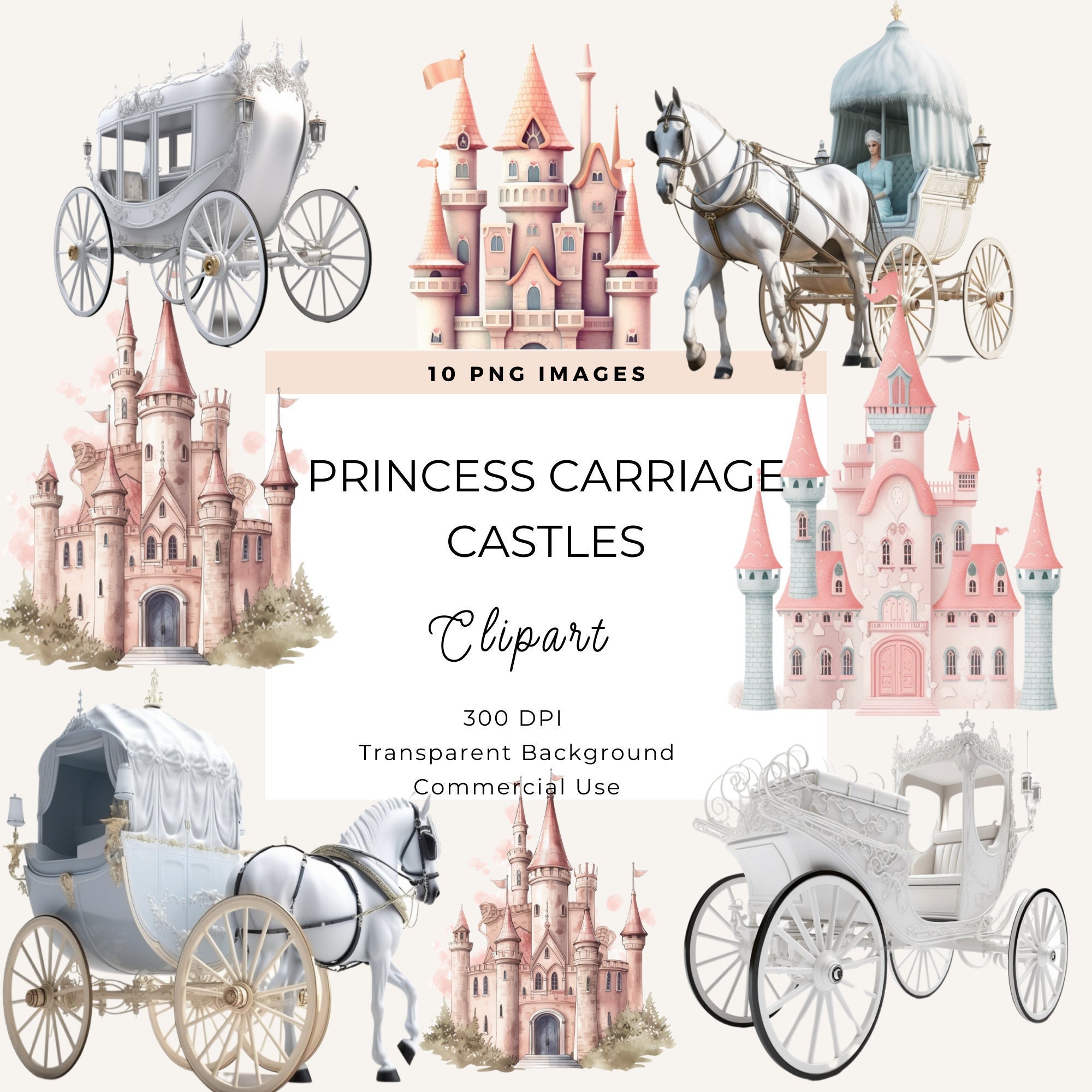 Princess Castle Clipart, Princess Carriage Clipart, Commercial Use ...