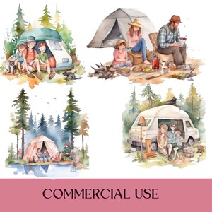 Family Camping Clipart, Fishing Camping in Tents, Travel Clip Art ...