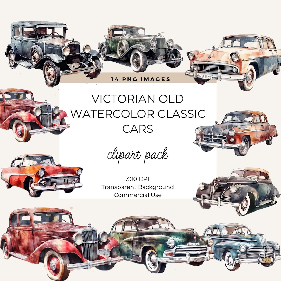 Vintage Cars Clipart, Printable Illustration, Retro Cars, Classic Cars ...