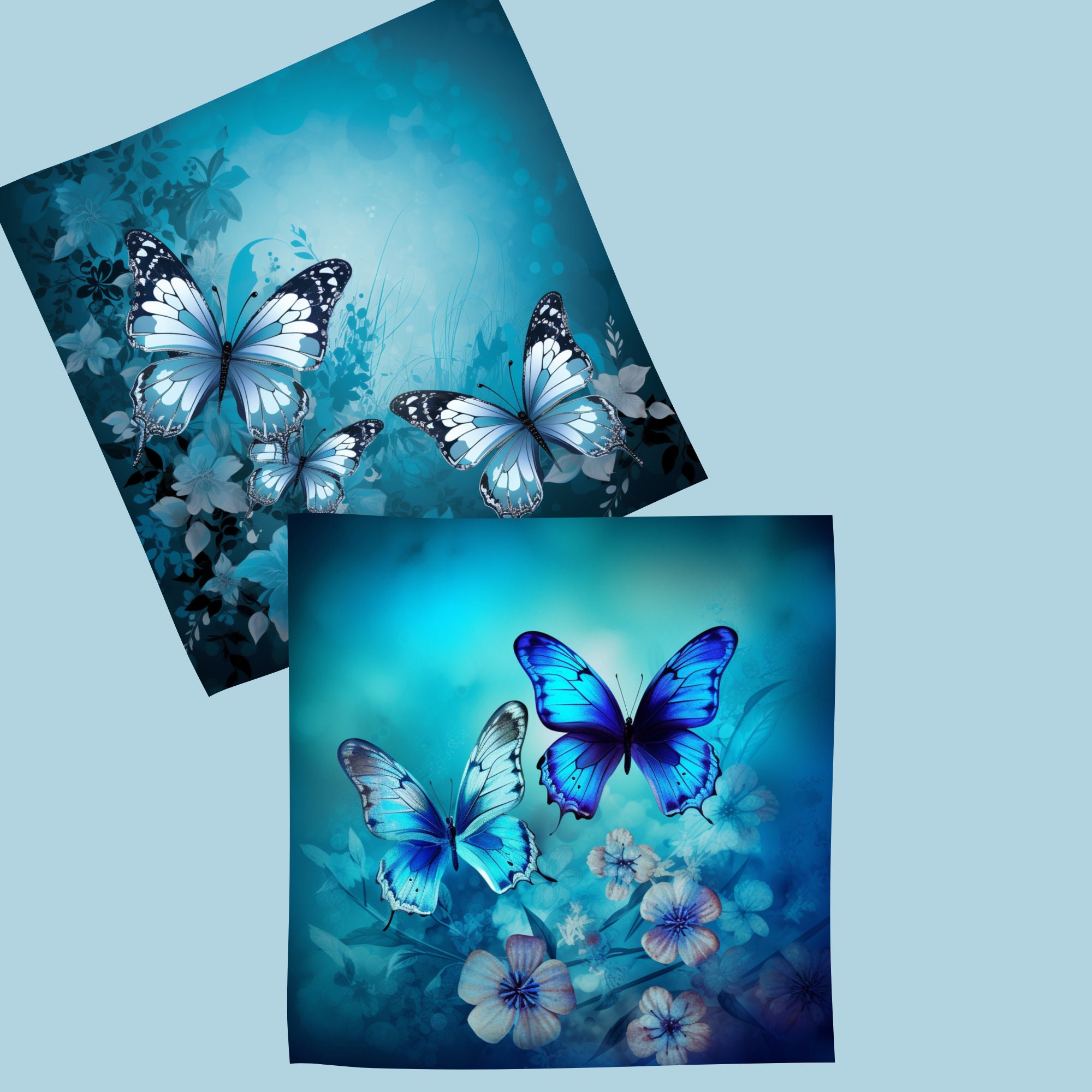 Blue Butterfly Digital Papers, Watercolor Butterfly Seamless Pattern ...