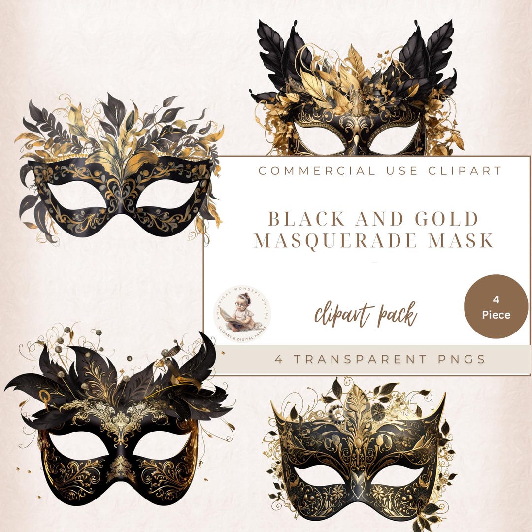 Watercolor Gold Masquerade Clipart, Party Mask, Anniversary Mask, Ball ...