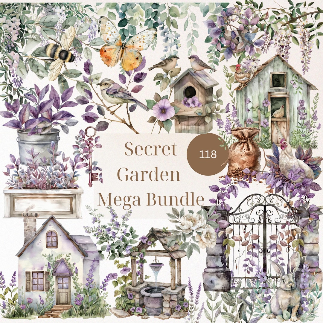 Secret Garden Clipart, Mega Bundle, Commercial Use, Garden Clip Art ...