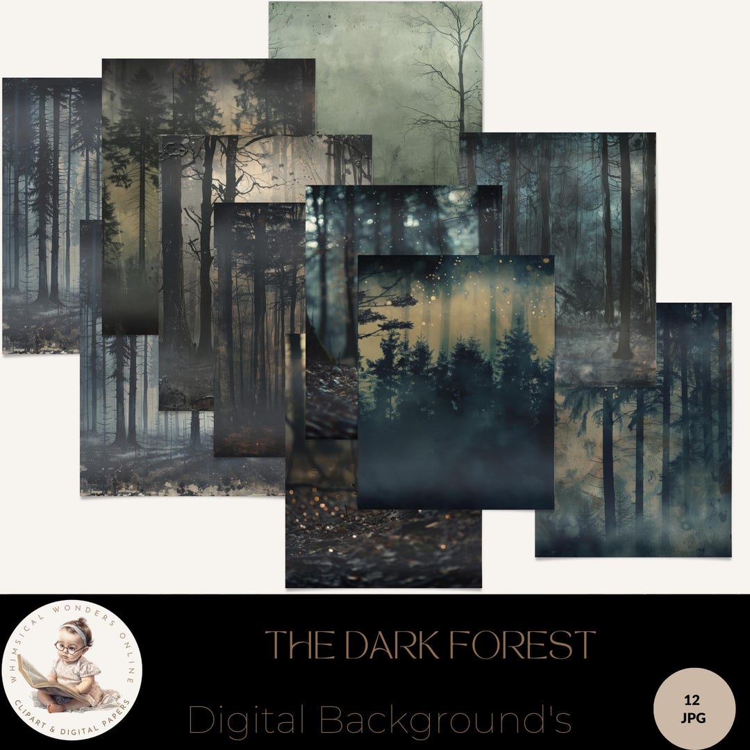 Dark Forest Digital Background Papers, Forest Scene Papers, Digital ...