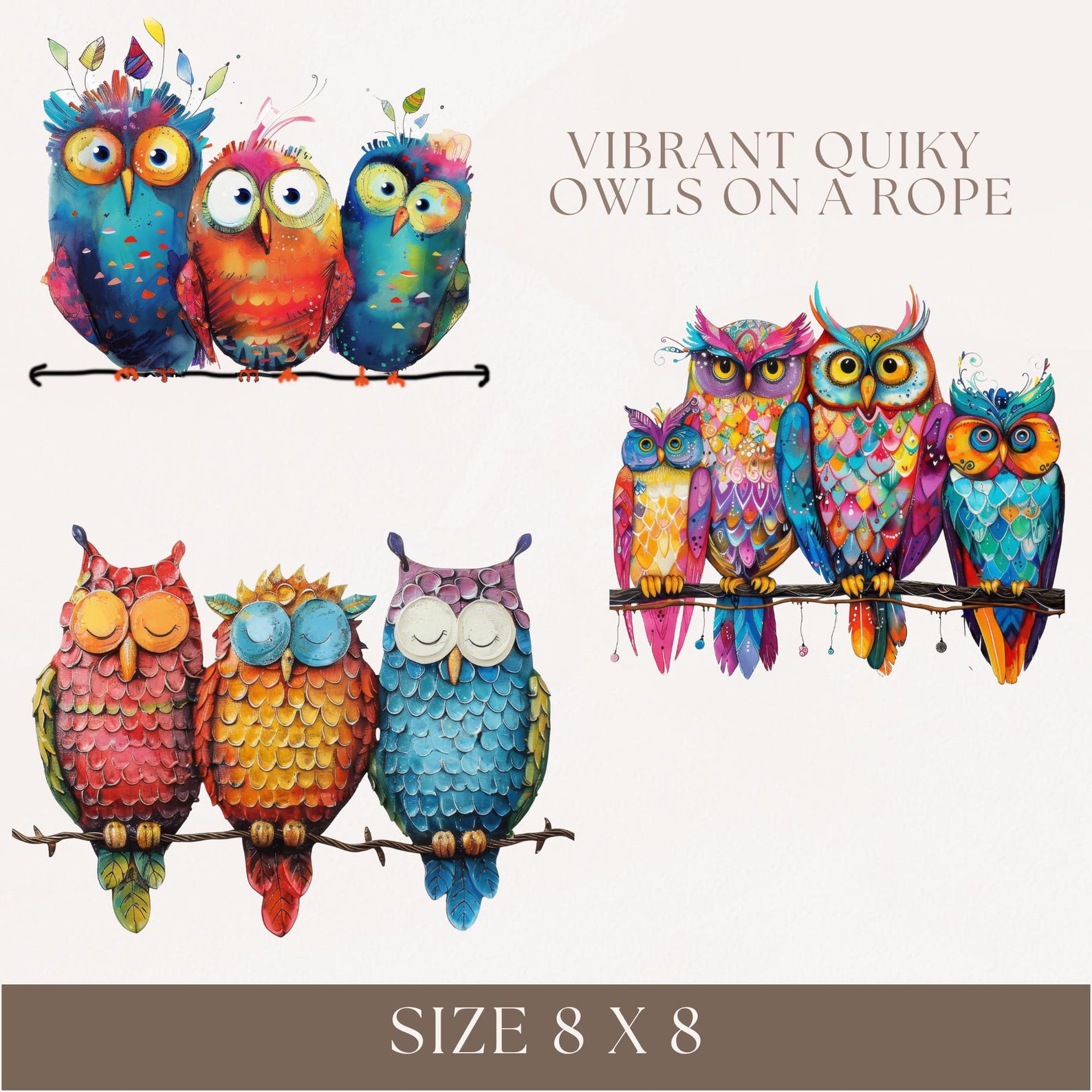 Quirky Owl Clip Art, Owls on A Rope, Funny Birds, Pets Clipart ...