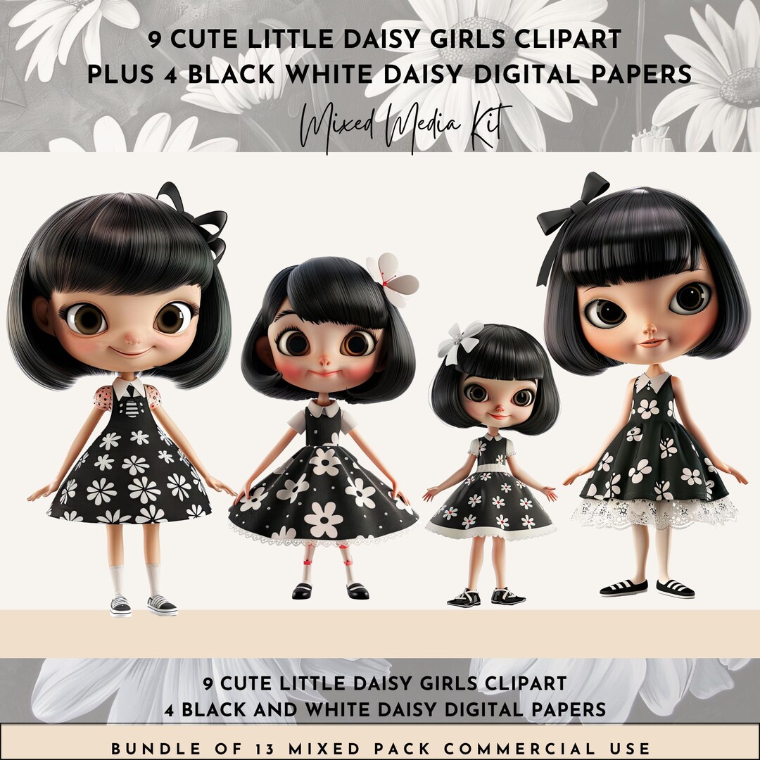 Cute Little Daisy Girl Clipart, Daisy Background Digital Papers, Girl ...