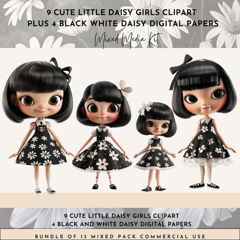Cute Little Daisy Girl Clipart, Daisy Background Digital Papers, Girl ...