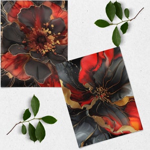 Printable Papers, Alcohol Ink Flower Digital Papers, Gothic Flower Junk ...